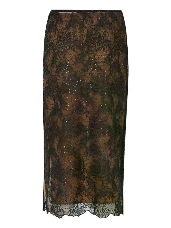 SEMICOUTURE Sequin-embellished Lace Midi Skirt - Brown