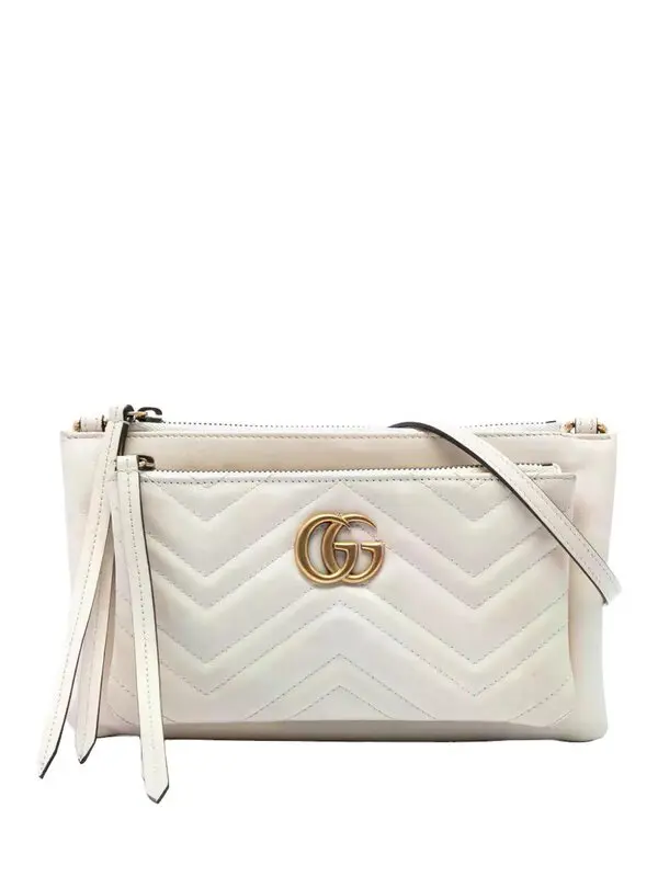 Gucci Small Gg Marmont Matelassé Calfskin Double Zip Pochette Cross Body Bag - White