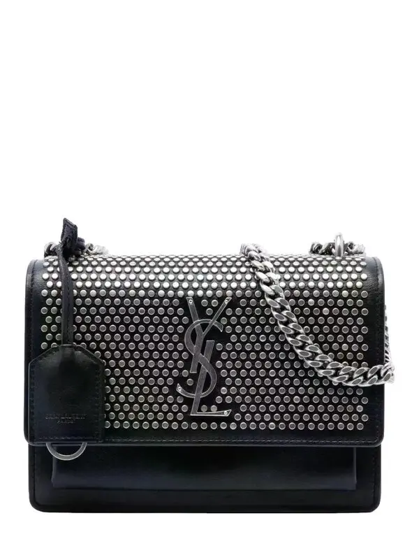 Saint Laurent Studded Calfskin Monogram Sunset Crossbody Bag - Black