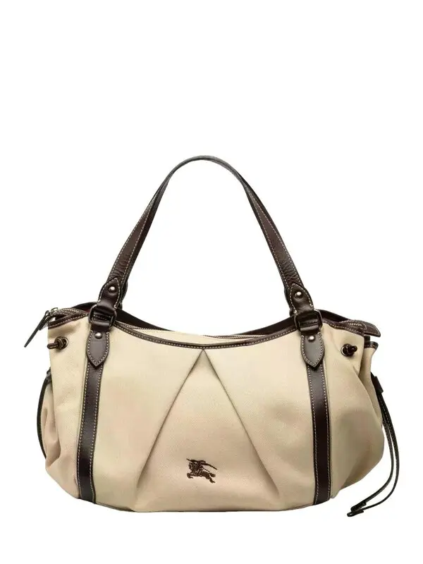 Burberry Leather Trimmed Canvas Tote Bag - Neutrals