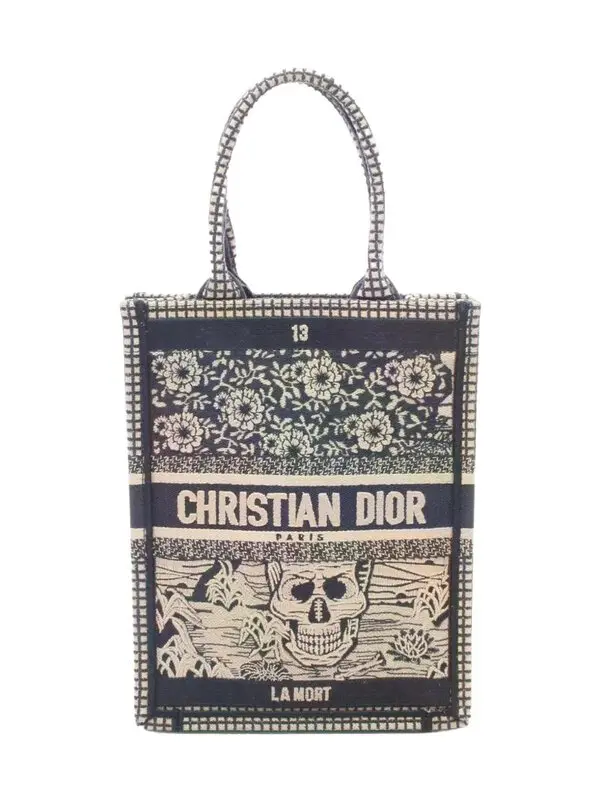 Dior Book Tote "la Mort" Skull Print Canvas Bag - Blue