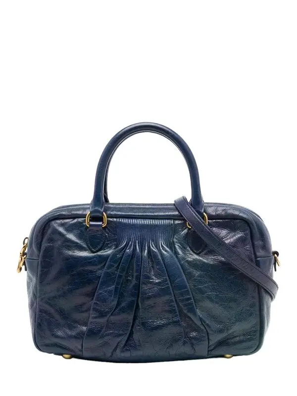 Miu Miu Vitello Lux Pleated Satchel - Blue