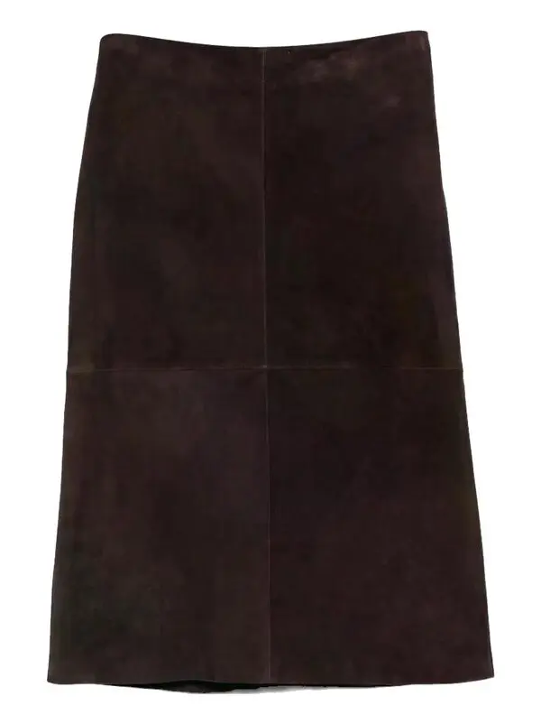 YERSE Suede Leather Midi Skirt - Brown