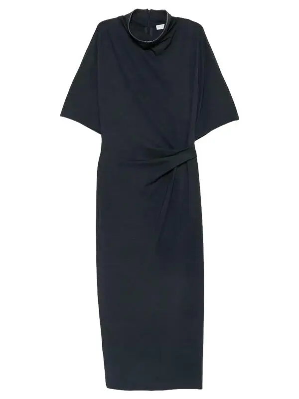 Brunello Cucinelli Twisted-waist High-neck Midi Dress - Blue