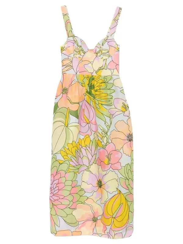 Farm Rio Floral-print Sweetheart Neck Midi Dress - Orange