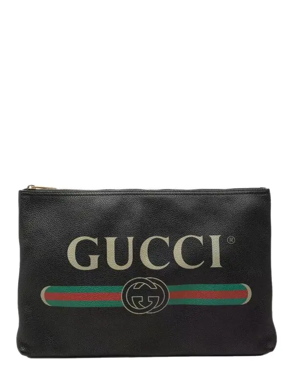 Gucci Leather Logo Clutch Bag - Black
