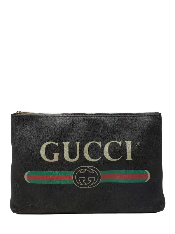 Gucci Leather Logo Clutch Bag - Black
