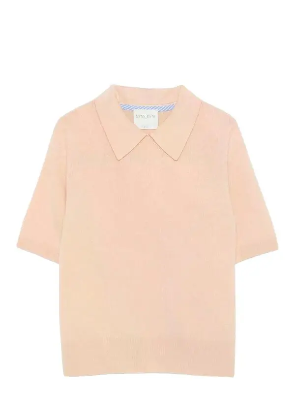 FORTE_FORTE Short Sleeve Fine Knit Polo Shirt - Neutrals