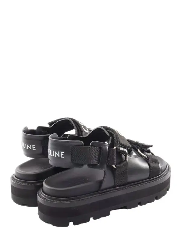 Celine Leather Logo Detail Touch-strap Platform Sandals - Black