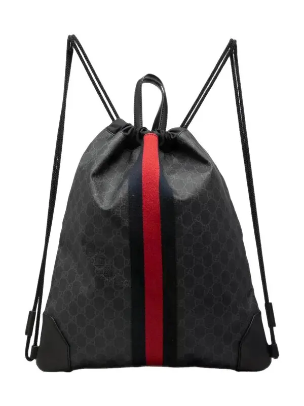 Gucci Gg Supreme Web Drawstring Backpack - Black