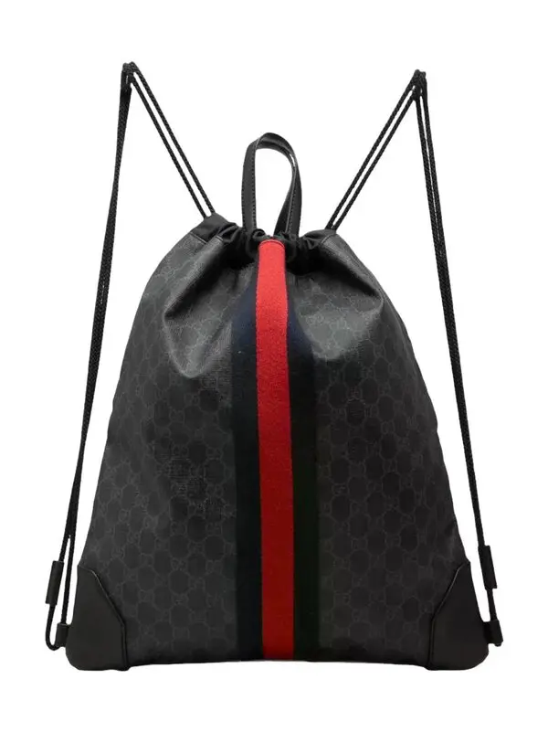 Gucci Gg Supreme Web Drawstring Backpack - Black