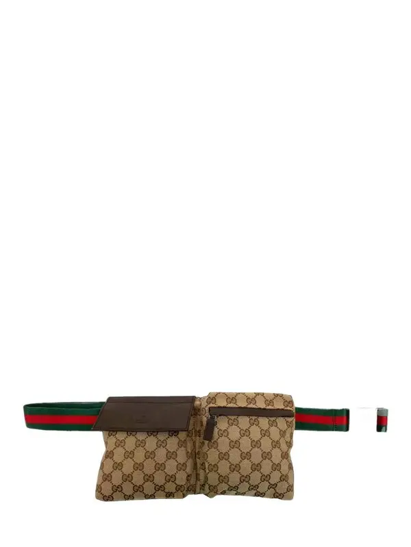Gucci Gg Canvas Web Double Pocket Belt Bag - Neutrals