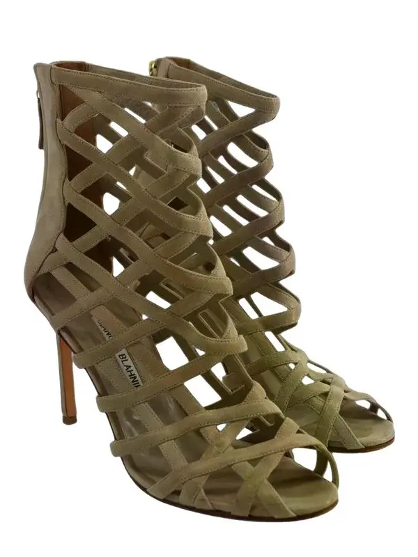 Manolo Blahnik Suede Cage Stiletto Sandals - Neutrals