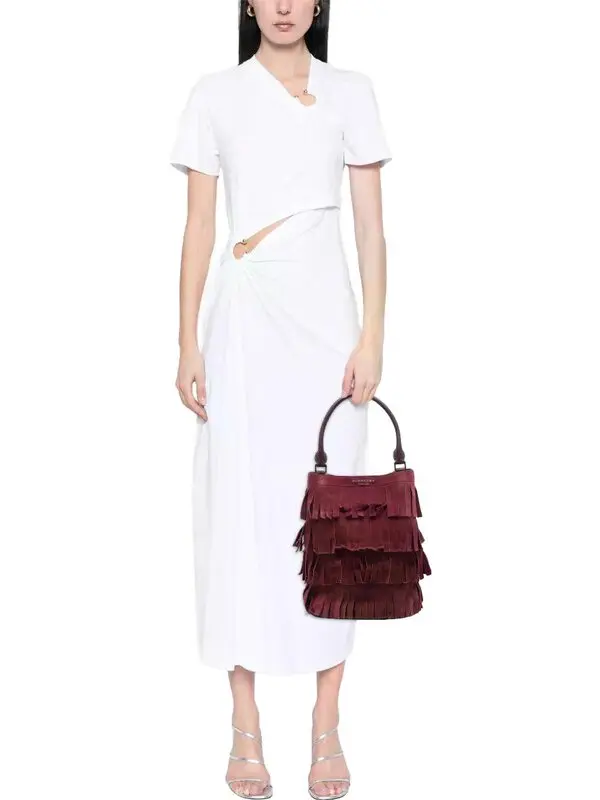 Burberry Suede Tie Fringe Bucket Bag - Red