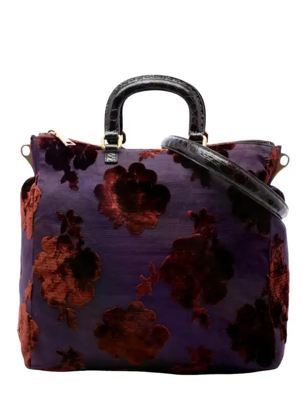 Prada Floral Velluto Jacquard Convertible Tote Satchel - Purple