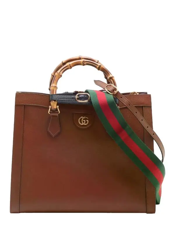 Gucci Calfskin Bamboo Web Diana Satchel - Brown