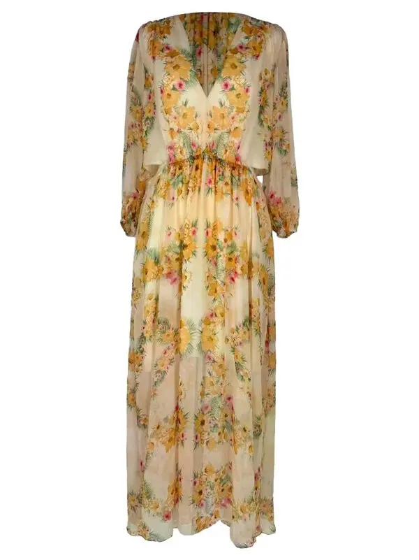 Maje Cutout Floral-print Maxi Dress - Neutrals