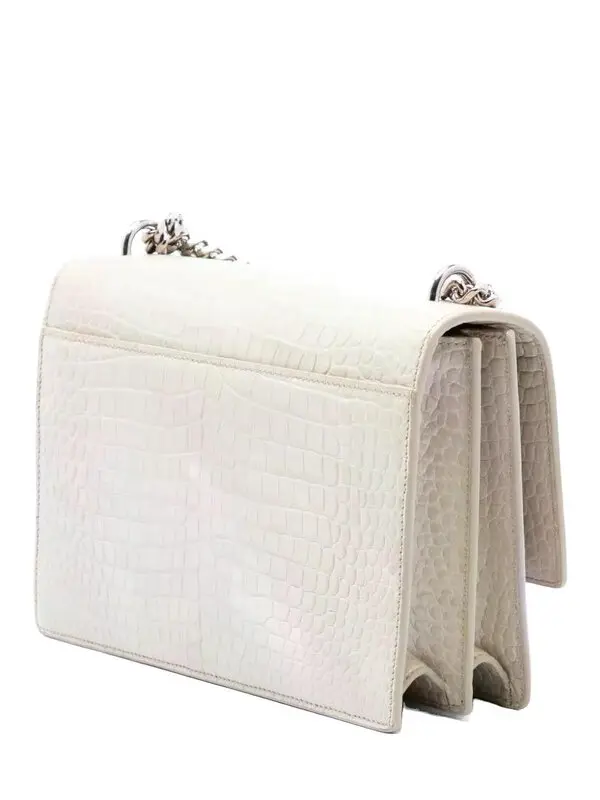 Saint Laurent Medium Croc Embossed Leather Monogram Sunset Crossbody Bag - White