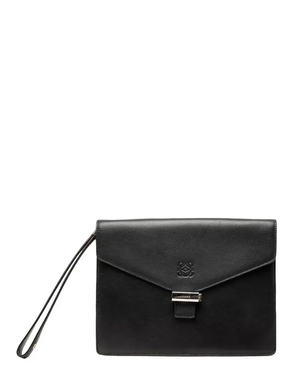 Loewe Leather Anagram Envelope Wristlet Clutch Bag - Black