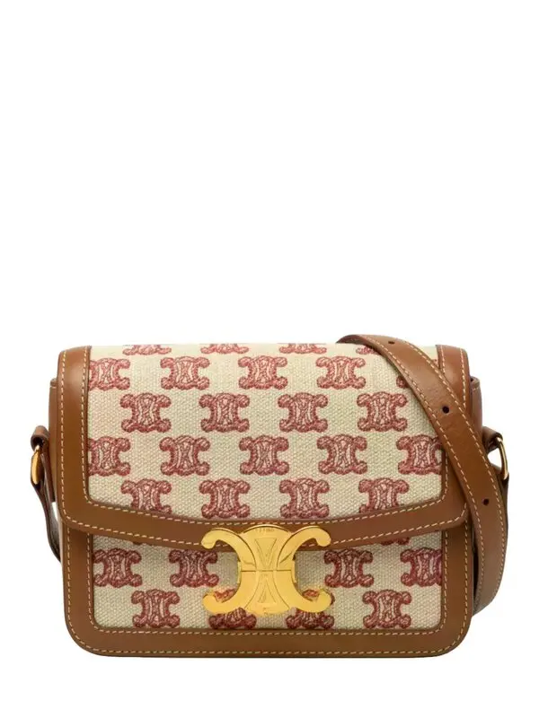 Celine Triomphe Embroidered Canvas And Calfskin Crossbody Bag - Neutrals