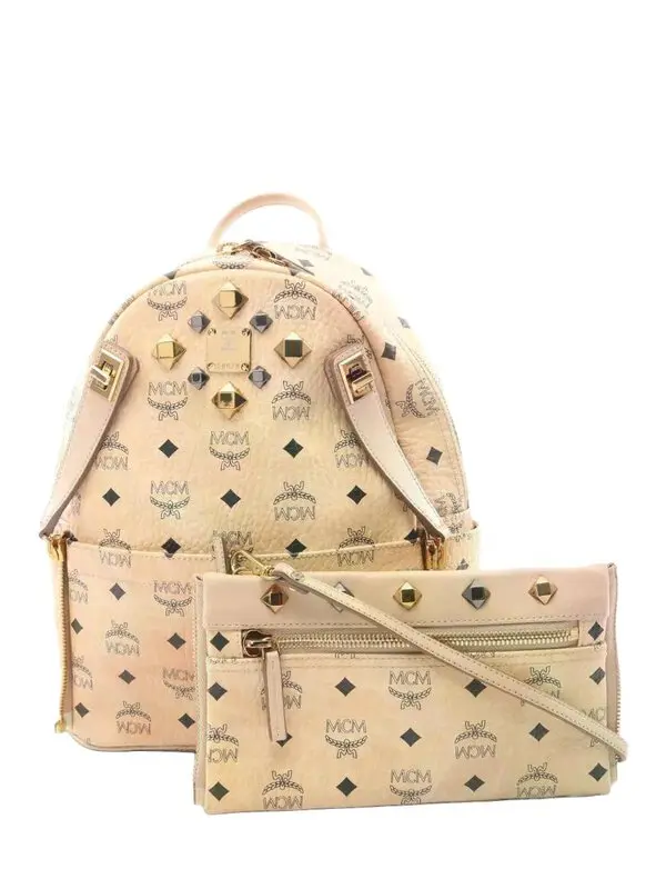 Mcm Stark Visetos Stud-embellished Backpack - Neutrals