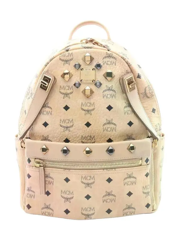 Mcm Stark Visetos Stud-embellished Backpack - Neutrals