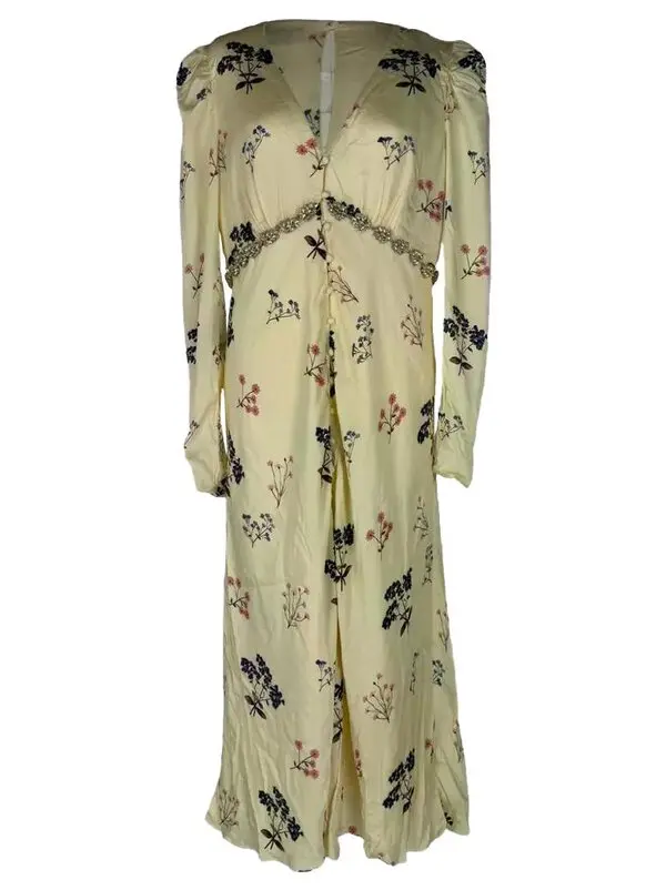 SELF-PORTRAIT Floral-print Crystal-embellished V-neck Long Sleeve Dress - Neutrals