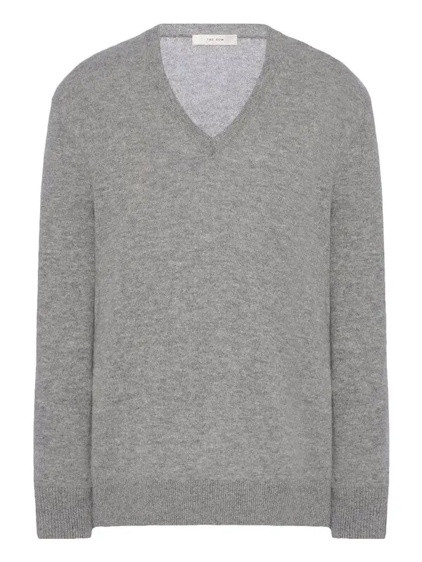 THE ROW Phora Cashmere V-neck Sweater - Light Grey