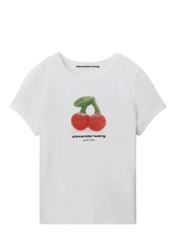 Alexander Wang Fitted Ringer Tee With Cherry Graphic - White