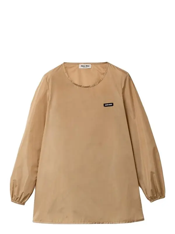Miu Miu Technical Fabric Dress With Logo Patch - Beige
