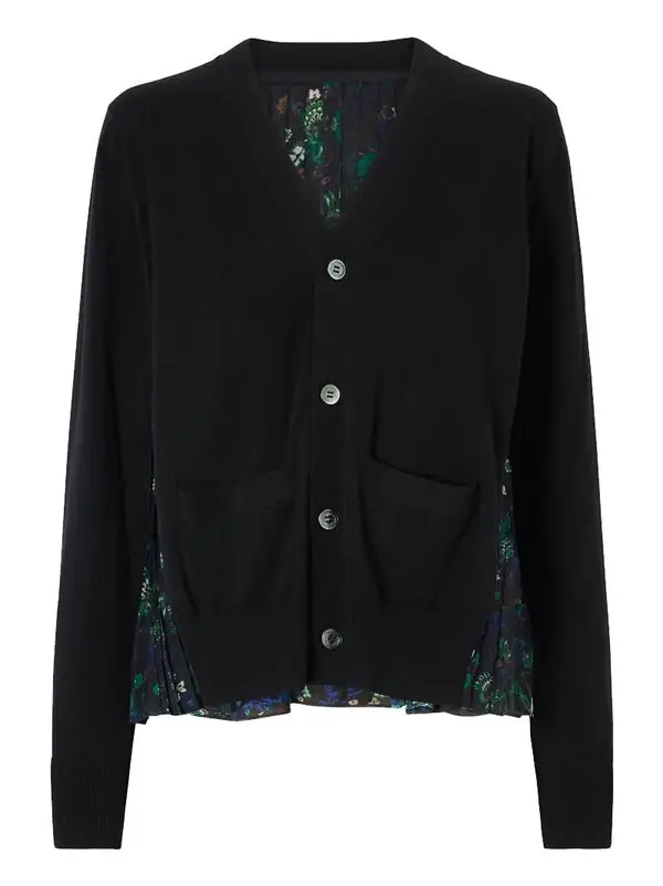 Sacai Floral Print & Cotton Knit Cardigan - Brown