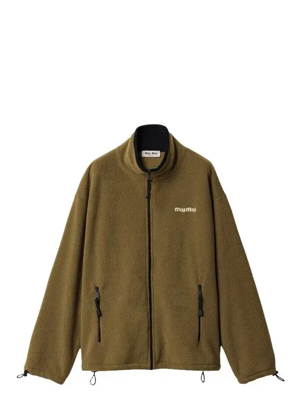Miu Miu Fleece Jacket With Faux Fur Collar - Green