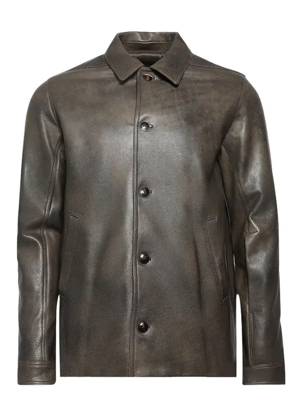 Rick Owens Buttoned Brad Jacket Washed Leather - Black