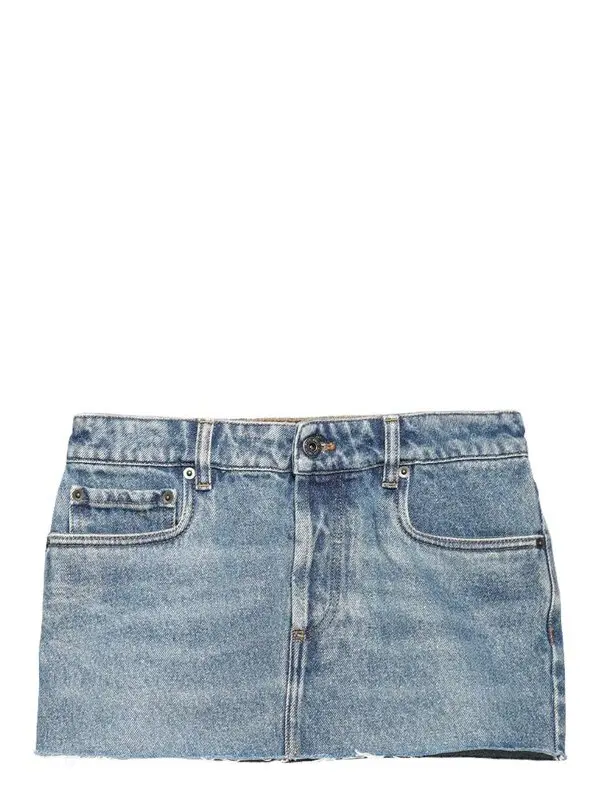Miu Miu Denim Mini Skirt With Frayed Hem - Blue