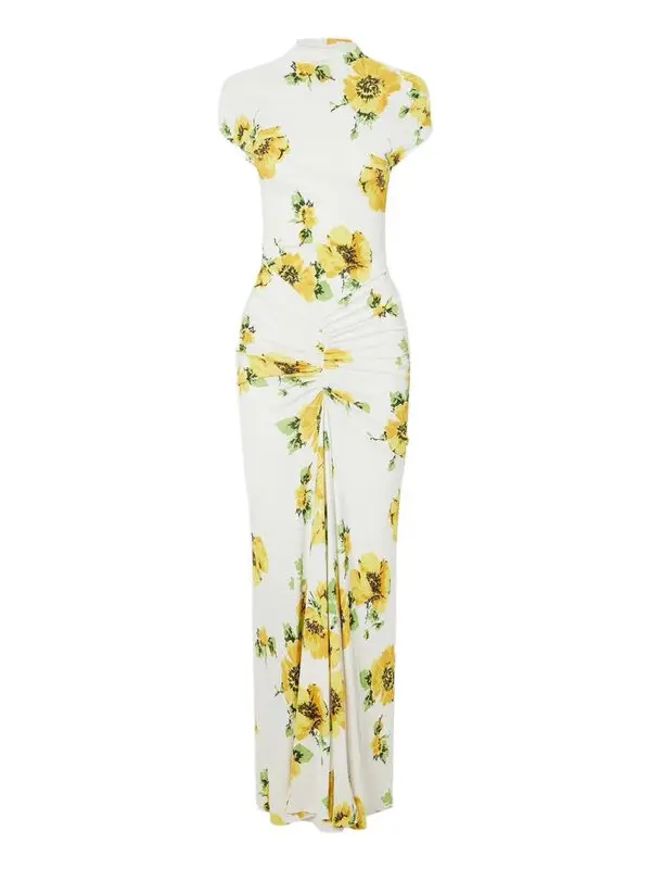 ALAÃA Alaïa Draped Jersey Print Off-shoulder Midi Dress - White