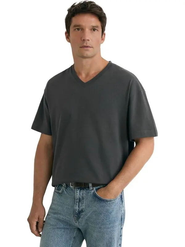 REISS Malibu Cotton V-neck Relaxed-fit T-shirt - Washed Black