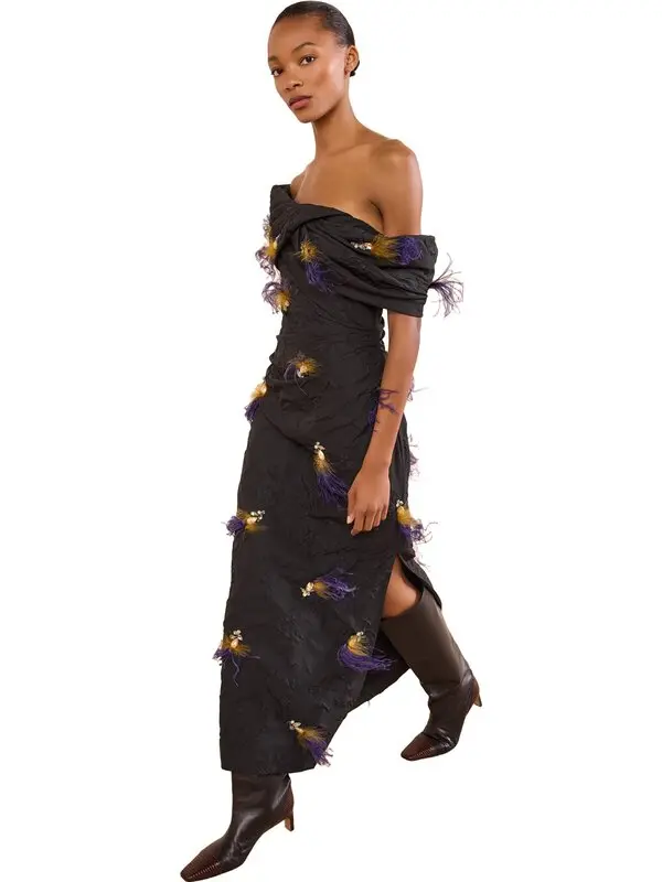 Ulla Johnson Violeta Off-the-shoulder Embellished Midi Dress - Noir