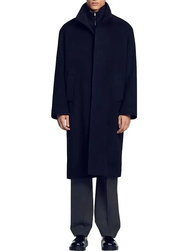 Sandro Owen Wool Blend Long Coat - Black