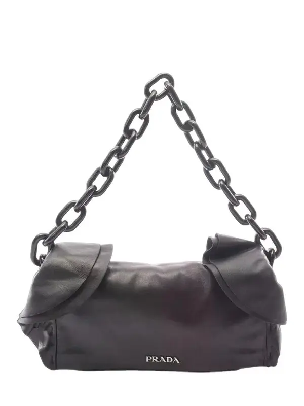 Prada Leather Frill Chain Shoulder Bag - Black