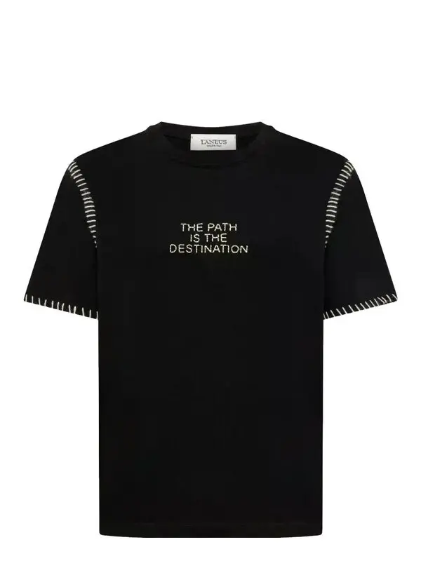LANEUS Blanket-stitched T-shirt - Black