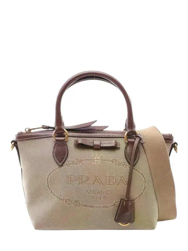 Prada 2010s Logo Jacquard Tote Bag - Neutrals