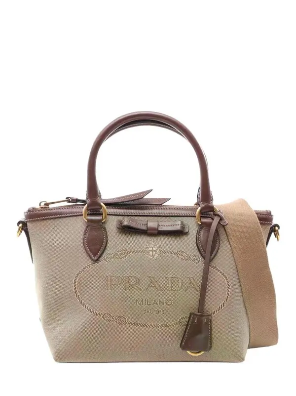 Prada 2010s Logo Jacquard Tote Bag - Neutrals