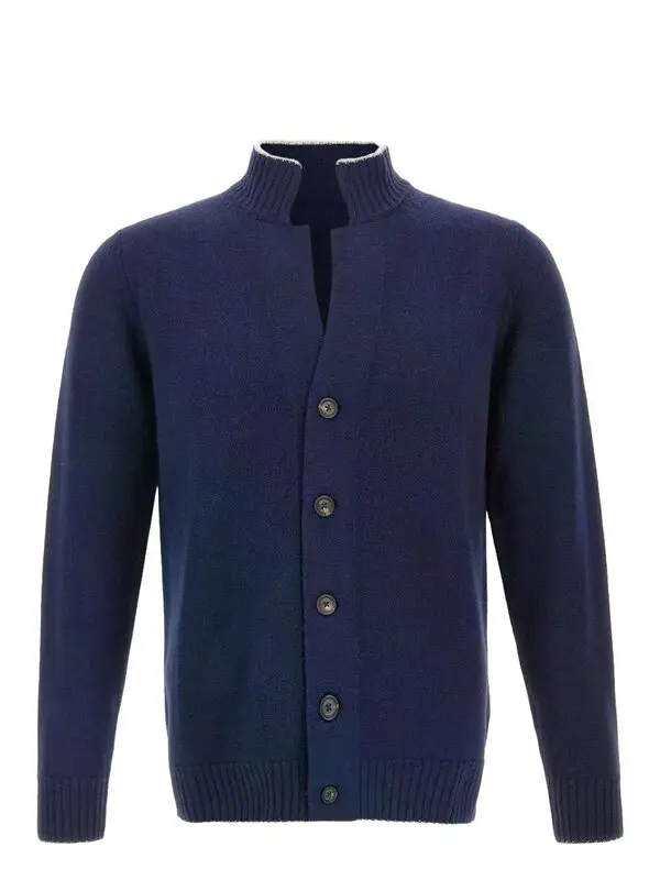 Eleventy Ribbed-trim Button-up Cardigan - Blue
