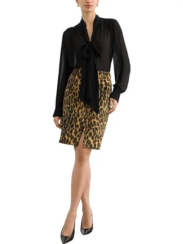 TOCCIN Kaila Sheer Print Tie Neck Blouse - Jet