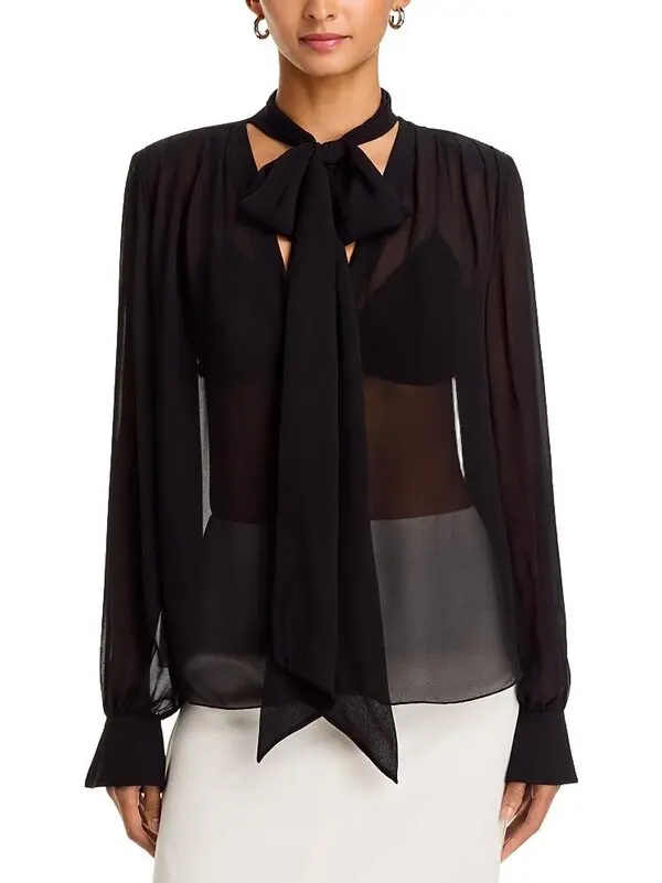 TOCCIN Kaila Sheer Print Tie Neck Blouse - Leopard