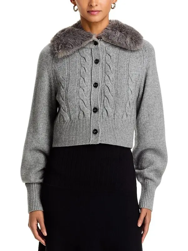 TOCCIN Rita Faux Fur Collar Cable Knit Cardigan - Storm