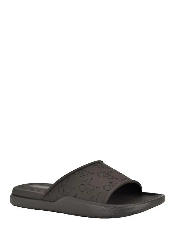 Calvin Klein Embossed Monogram Slides - Brown
