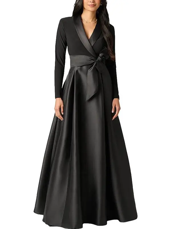 Adrianna Papell Mixed Media Tuxedo Gown - Black