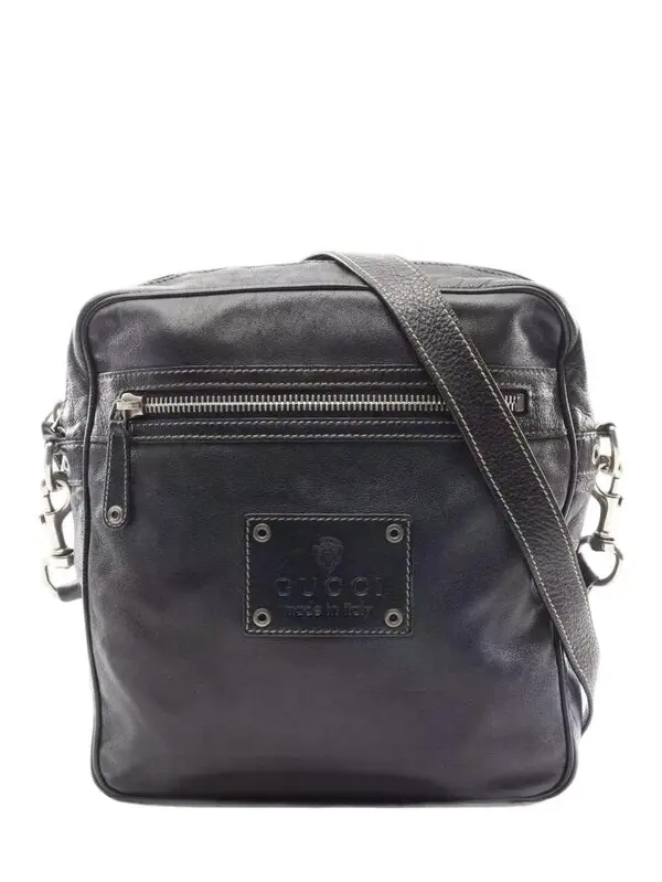 Gucci 2000s Crest Zip-pocket Shoulder Bag - Black