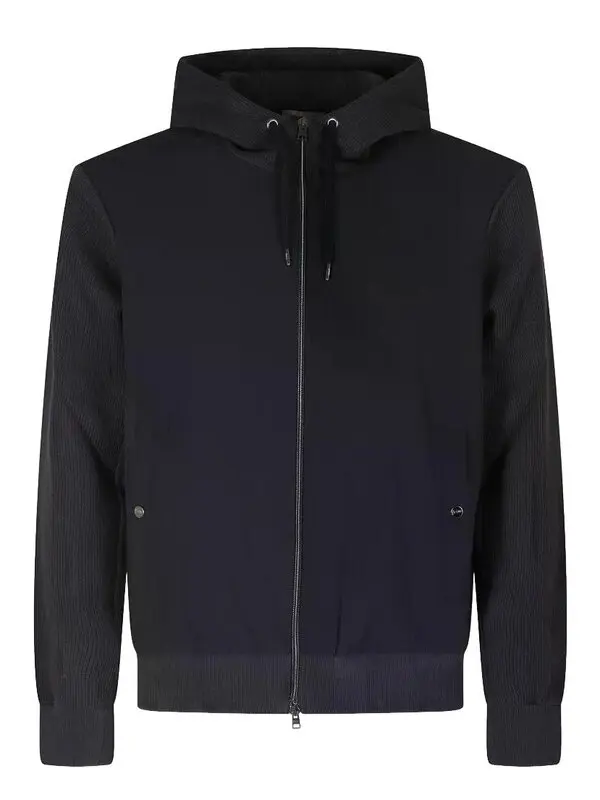 Herno Ribbed-knit Panelled Hooded Jacket - Blue